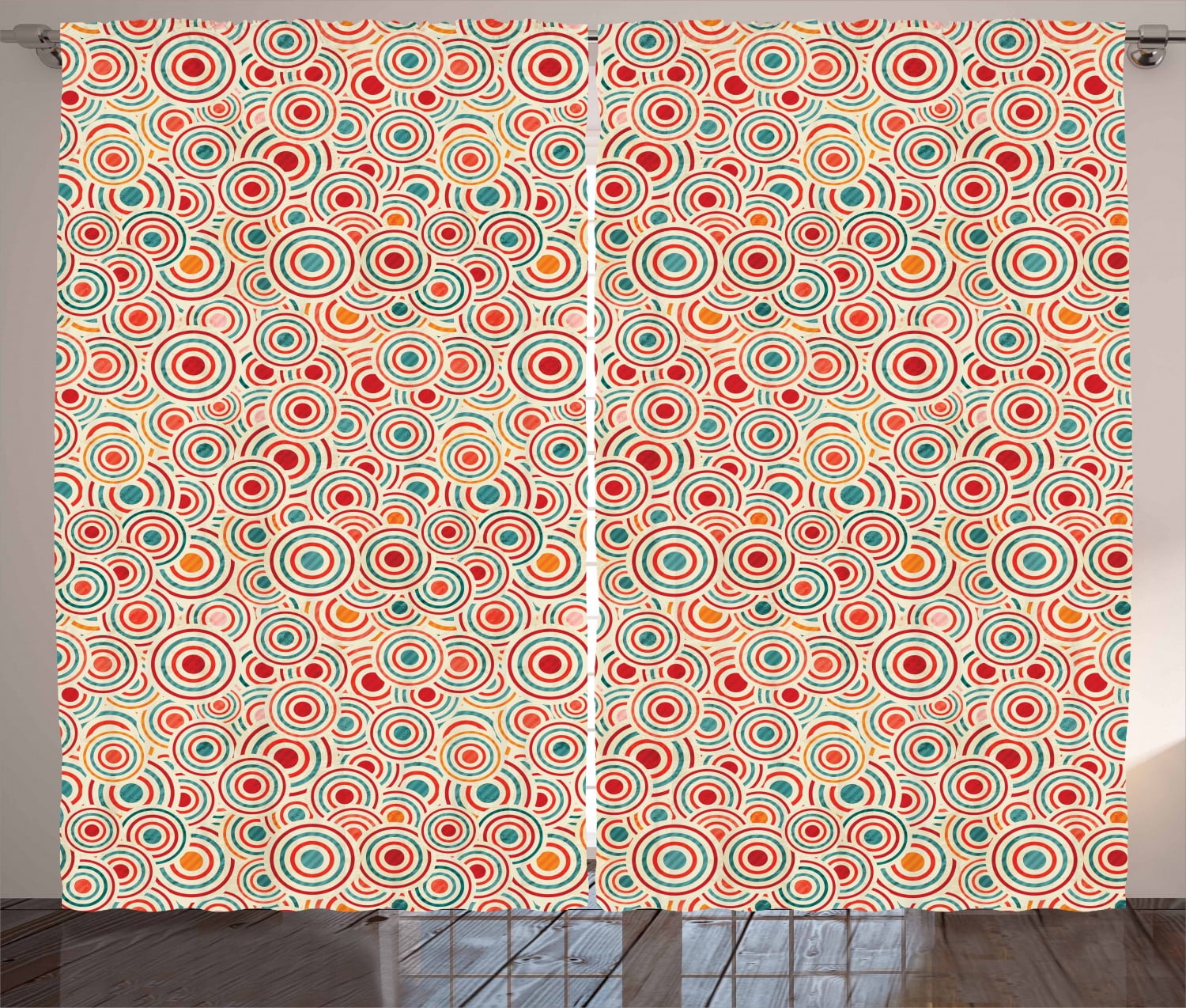 Geometric Curtains 2 Panels Set, Bullseye Circles Colorful Shapes ...