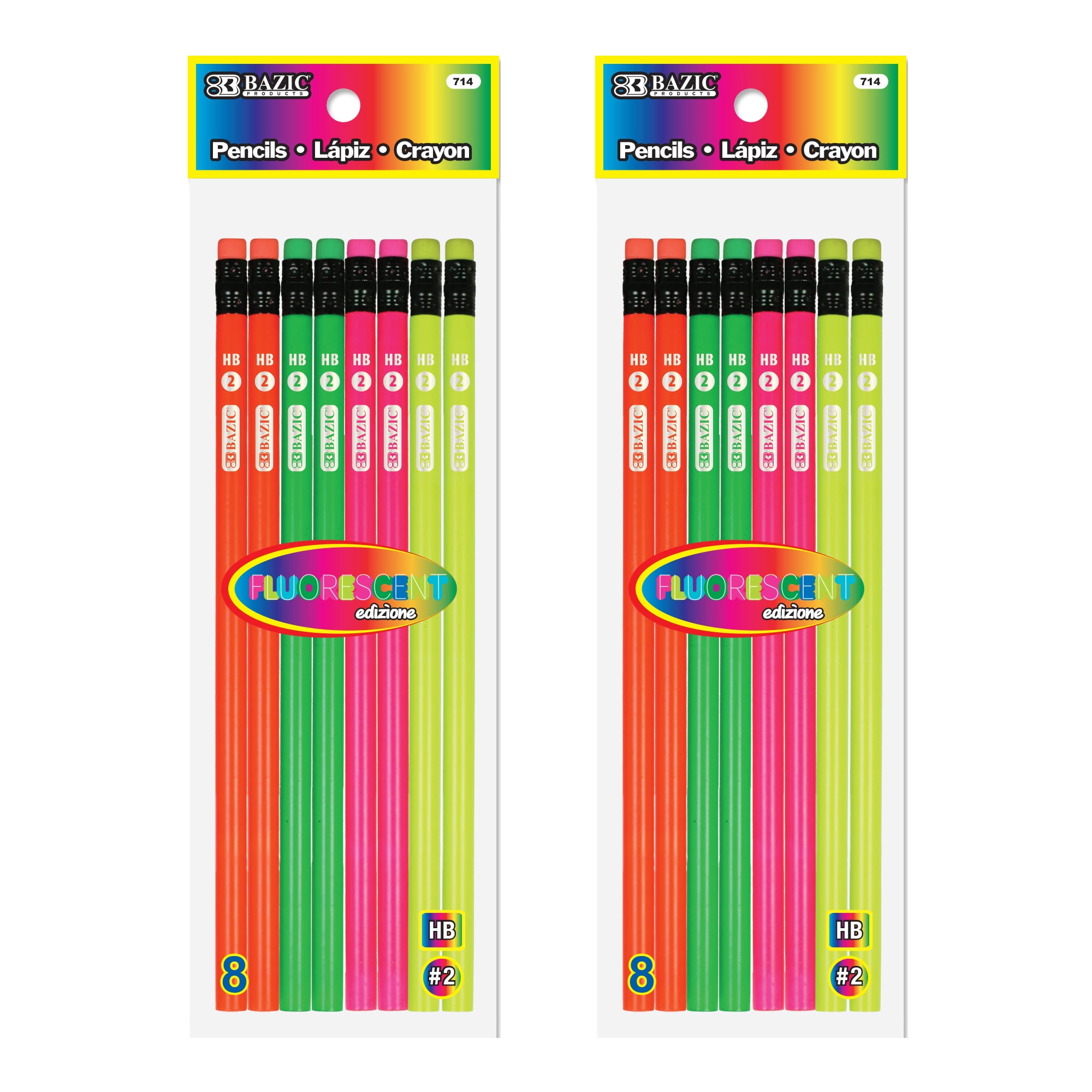 BAZIC Neon Pencils, Latex Free Eraser, Unsharpened Pencils (8/Pack), 2 ...
