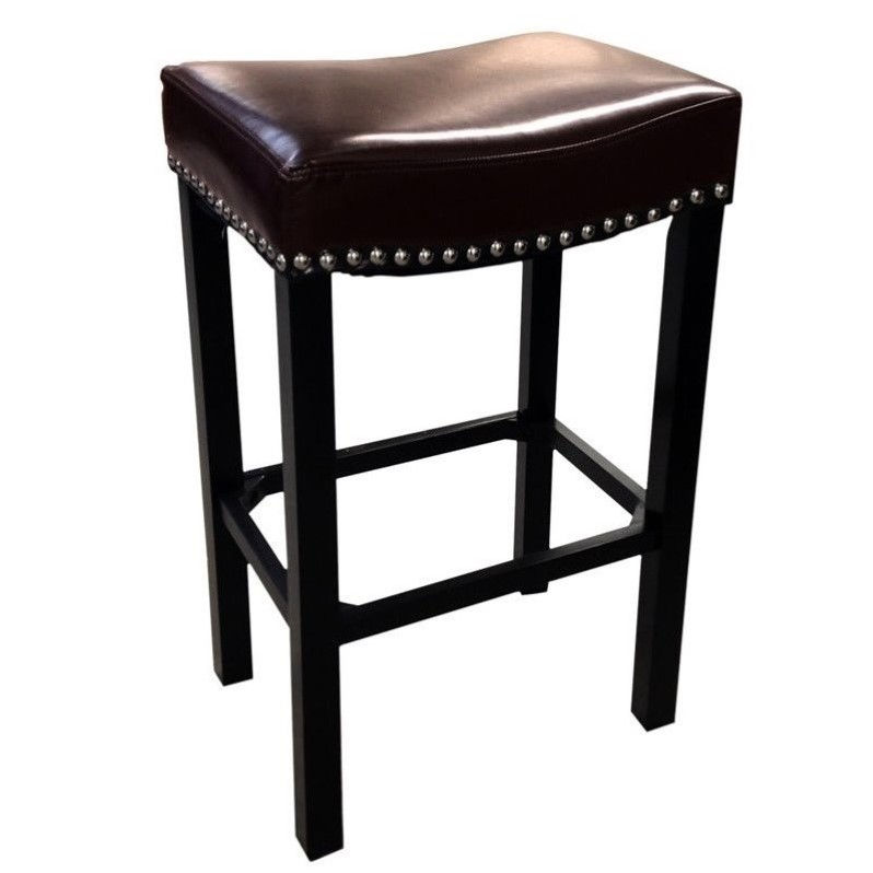 Armen Living Tudor Nailhead Trim Leather Bar Stool in Brown - Walmart.com