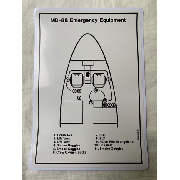 McDonnell Douglas MD-88 Emergency Equipment Placard - Walmart.com