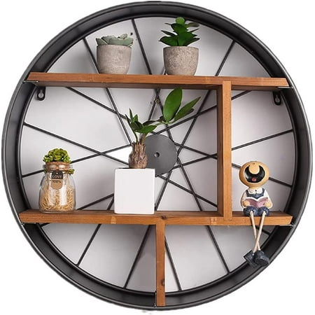 Floating Shelves, Black Metal Wall Mounted Shelf,Wrought Iron Wheel ...