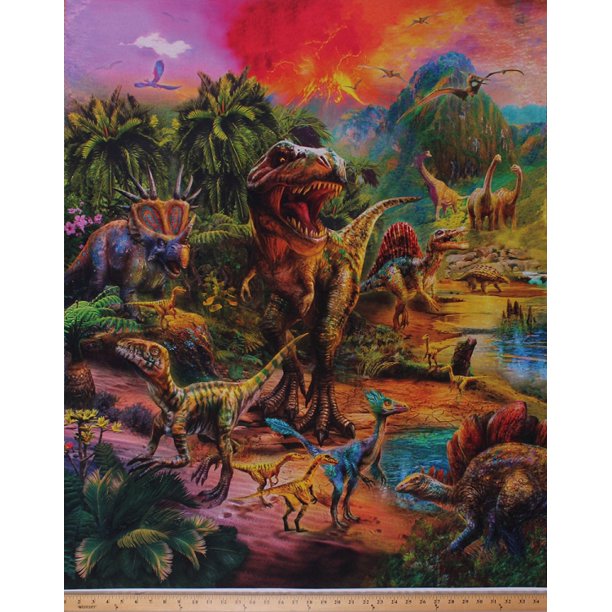 34.5" X 44" Panel Dinosaurs T-Rex Pterodactyls Jurassic Prehistoric ...