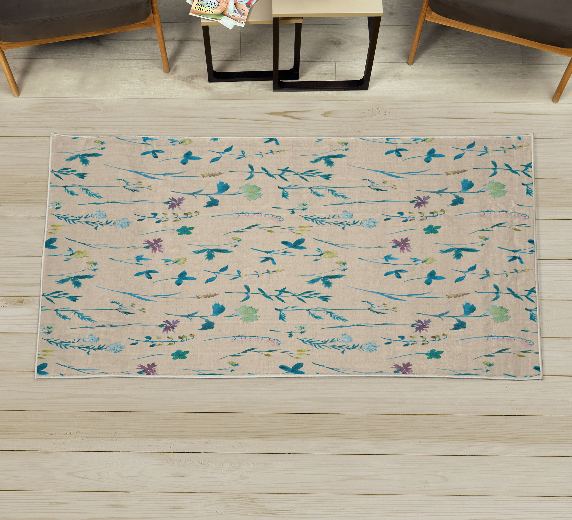 Floral Decorative Rug, Spring Season Themed Watercolors Painting of ...