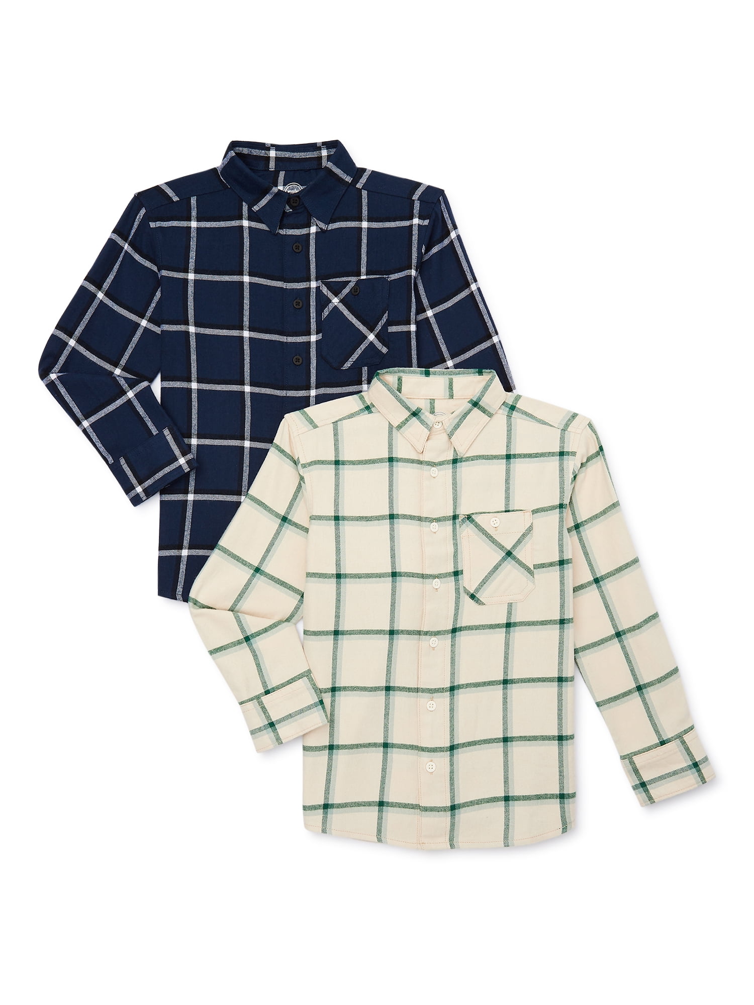 Wonder Nation Boys Long Sleeve Flannel Shirt, 2-Pack, Sizes 4/5-18 ...