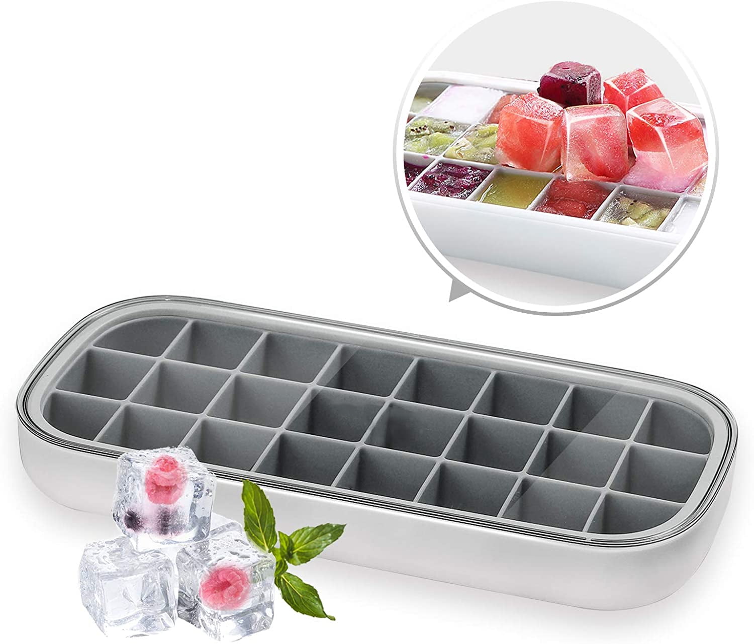 Ice Cube Tray with Lid, Stackable Silicone Ice Cube Tray No Spill and ...