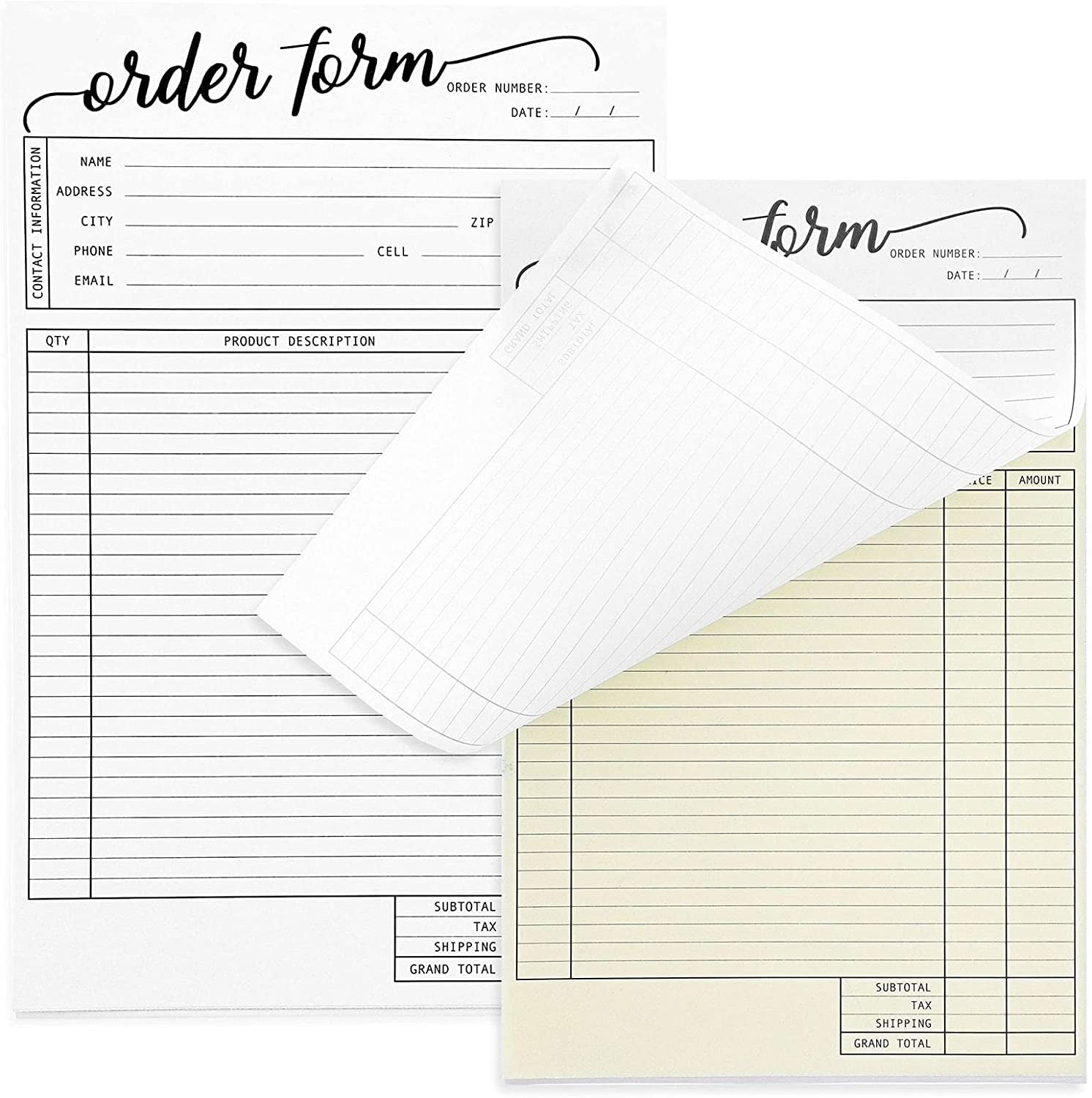 Order Forms Invoice Book for Small Business, Work Receipt, 2 Part ...