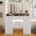 OXYLIFE Large Built-in Vanity Makeup Desk with Glass Top, Mirror, 3 ...