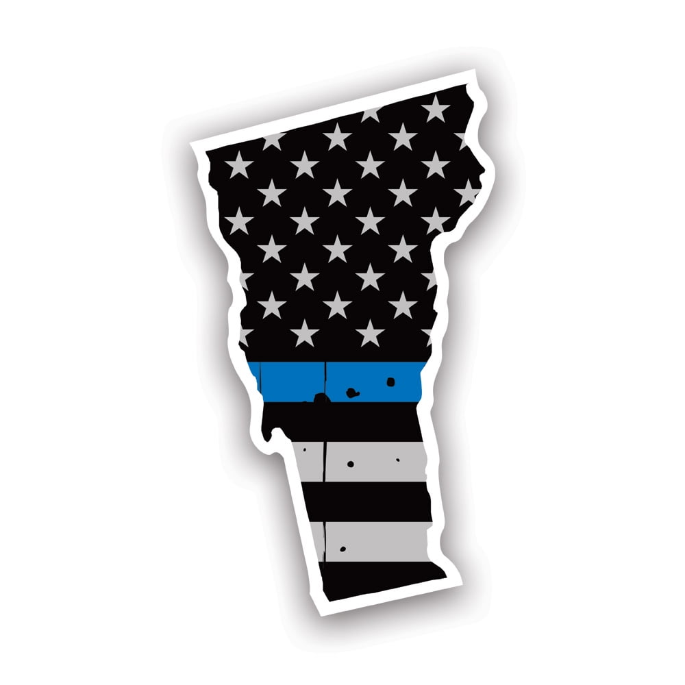 Distressed Thin Blue Line Vermont State Shaped Subdued US Flag Sticker ...