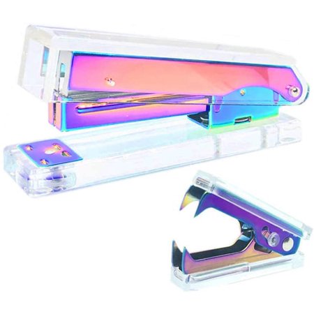 Ofce Stapler Remover Set, Clear Acrylic Metallic Rainbow Tone Desk ...