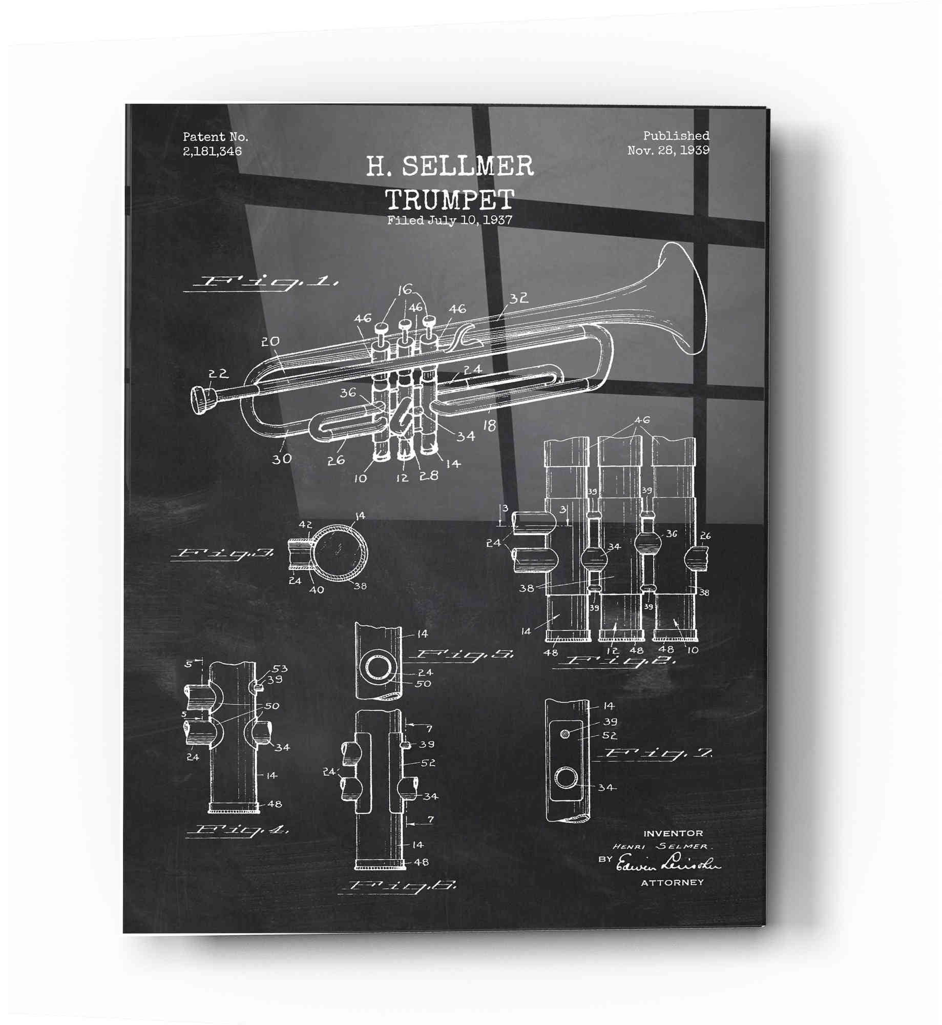 Epic Art 'Trumpet Blueprint Patent Chalkboard' Acrylic Glass Wall Art ...