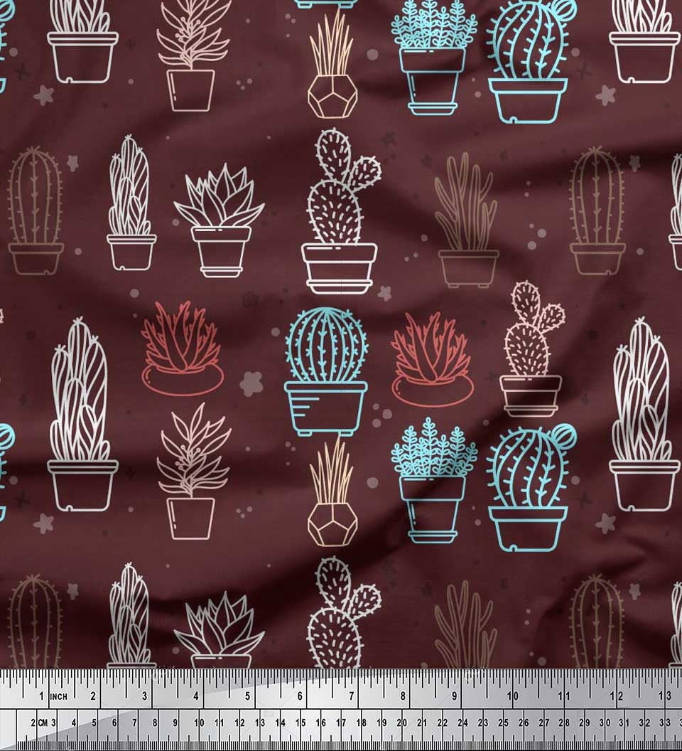 Soimoi Velvet Fabric Cactus Tree Printed Craft Fabric by The Yard 58 ...