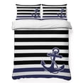 Anchor on Black Navy Stripes 3 Pieces Quilt Set,1 Quilt with 2 Shams ...