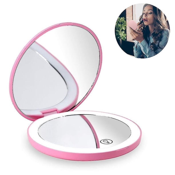 Espejo de maquillaje de mano con aumento 1x y 10x con 12 luces LED ...