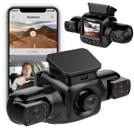 Dash Cam Built-in WiFi 3 Channel 1080P Dash Camera Front and Rear Three ...