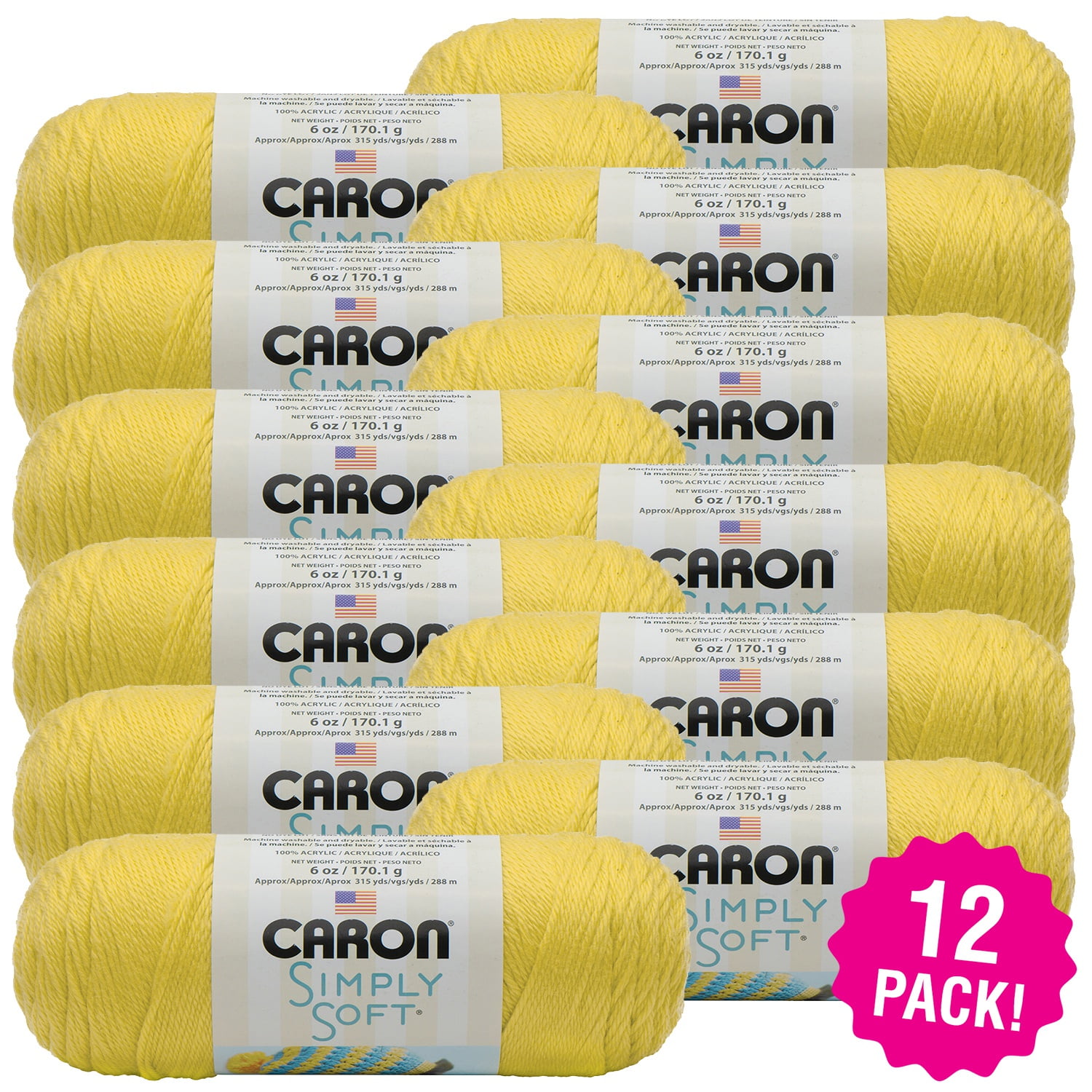 Caron Simply Soft Solids Yarn - Lemonade, Multipack of 12 - Walmart.com
