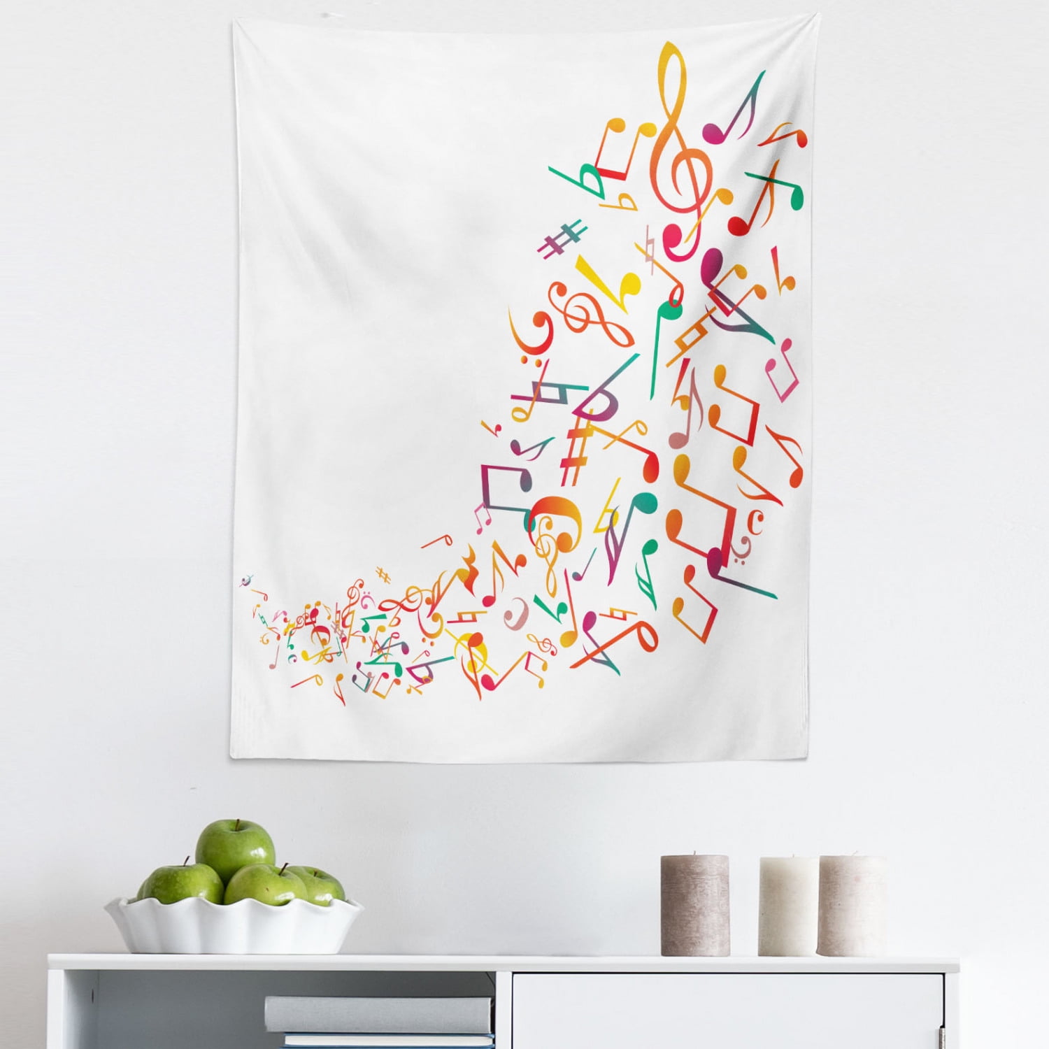 Music Note Tapestry, Illustration of Random Flow of Waving Colorful on ...
