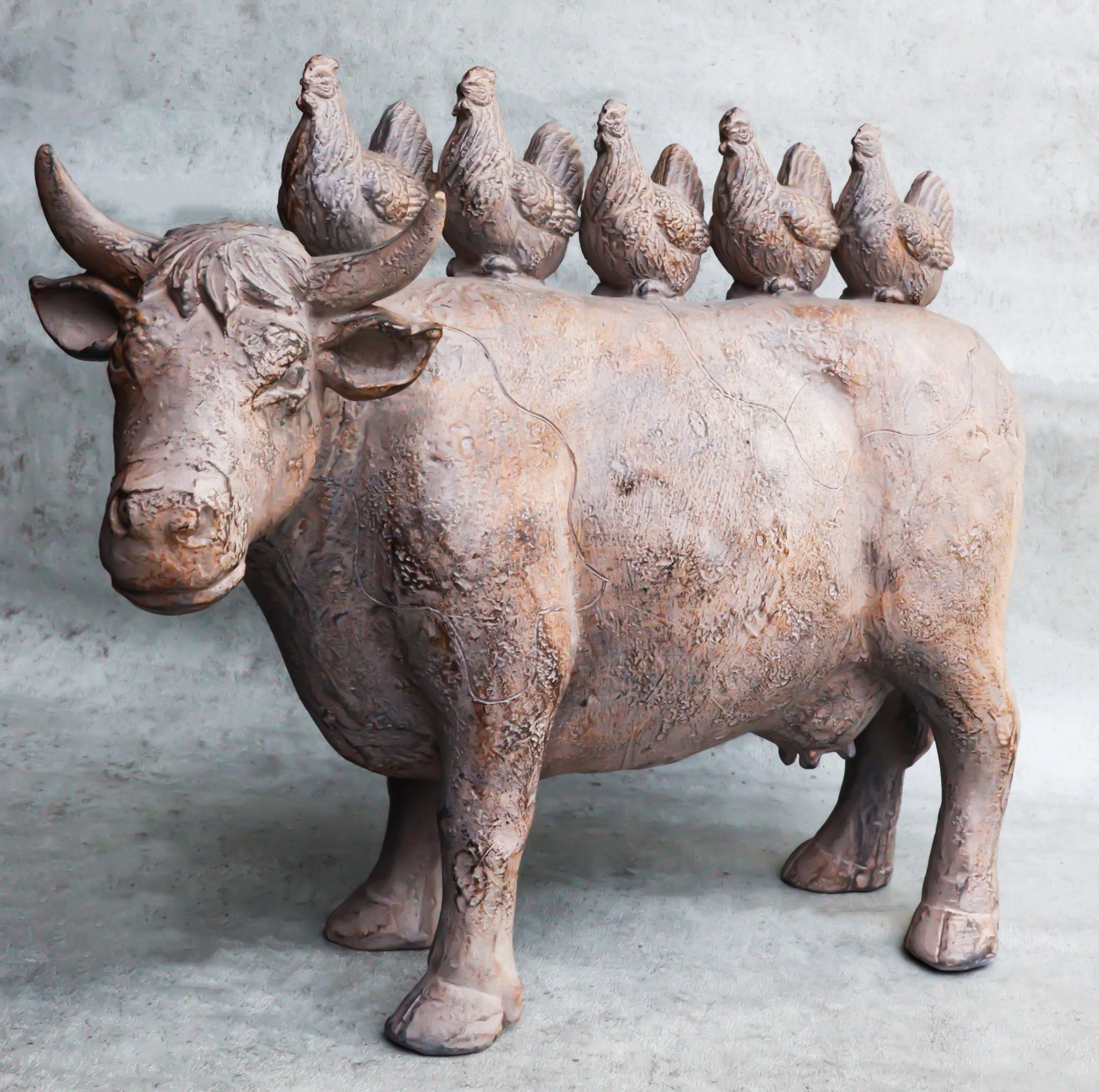 Rustic Vintage Farmhouse Chickens Hens Marching On Holstein Cow Back ...