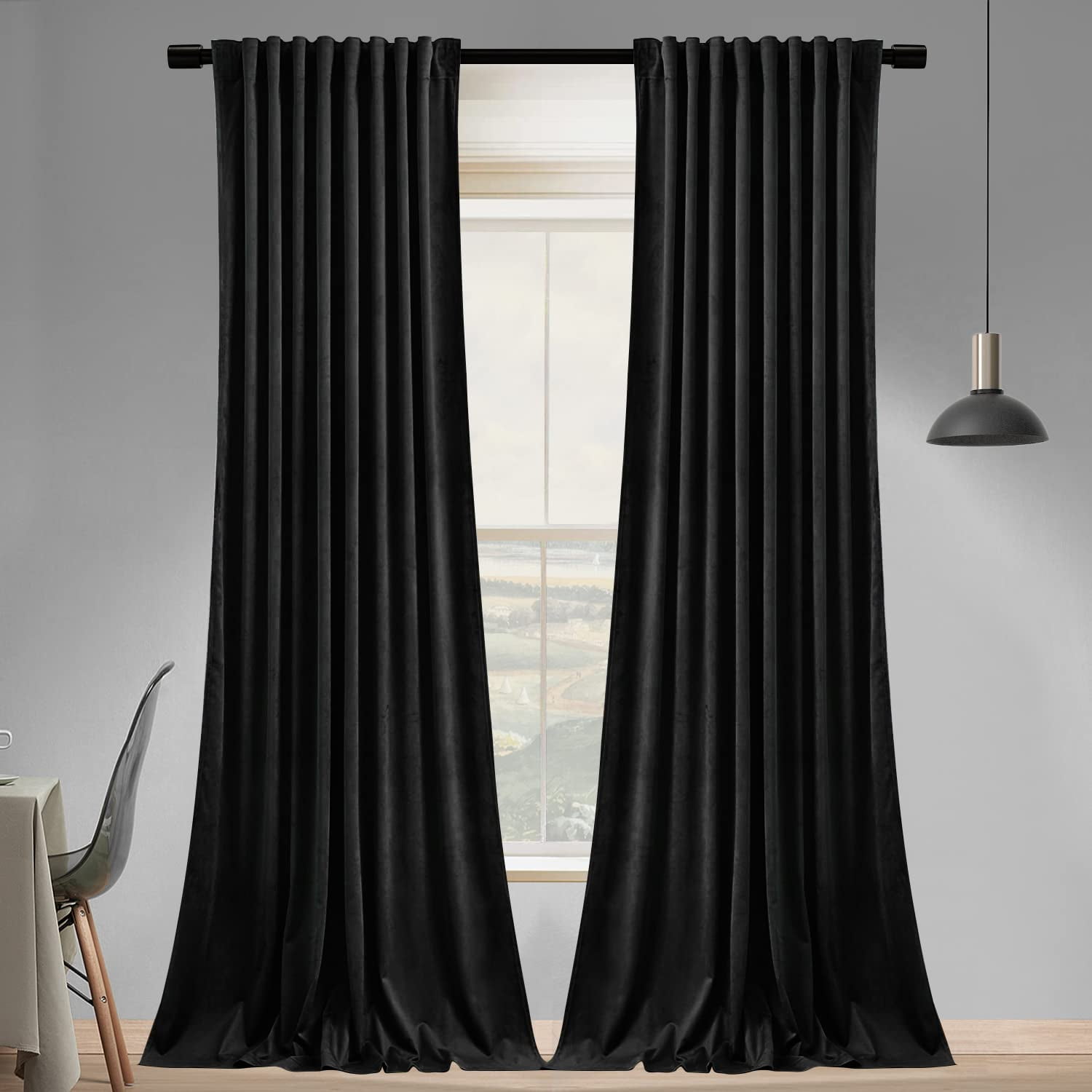 SNITIE Emerald Green 84in Long Velvet Curtains with Back Tab and Rod ...