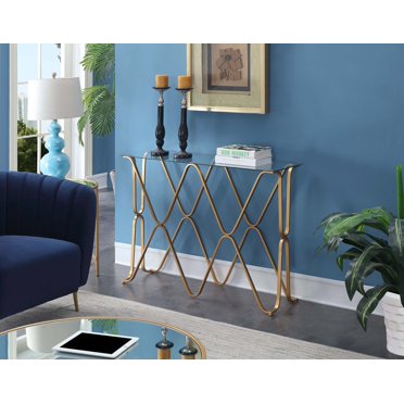 Carolina Classics Rayna Glass Console Table with Shelves in Gold ...