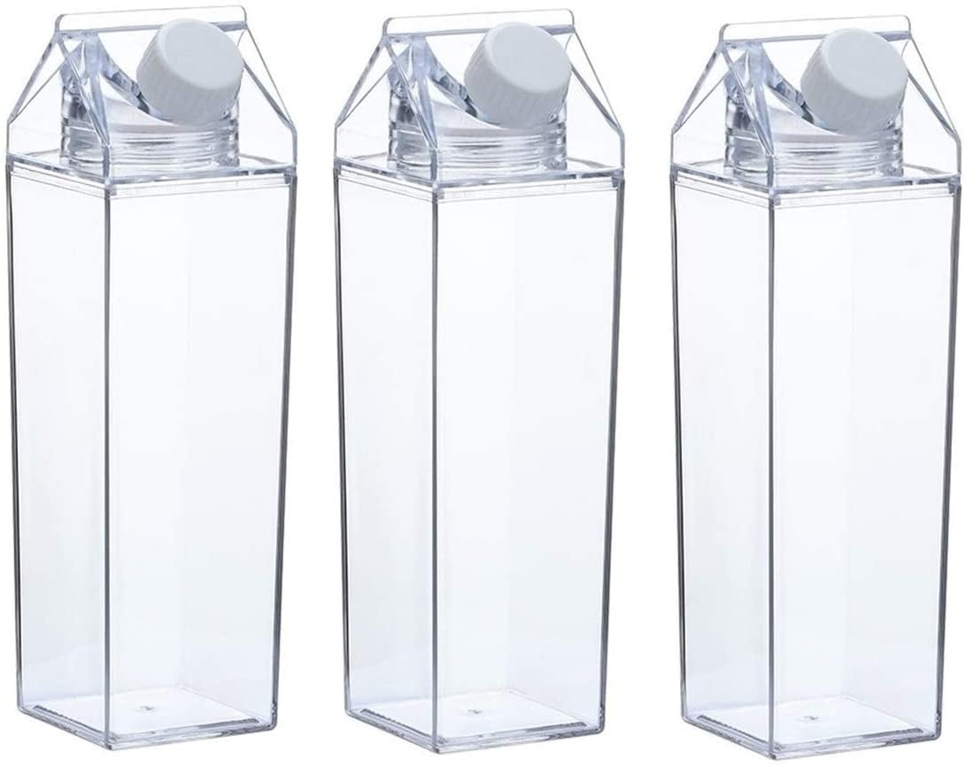 Plastic Milk Box, Clear Portable Milk Carton Water Bottle Square Juice ...