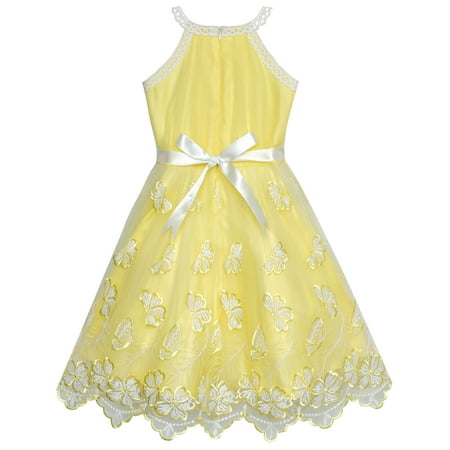 Sunny Fashion - Girls Dress Yellow Butterfly Embroidered Halter Dress ...
