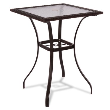 Costway 32'' Steel Frame Patio Square Tempered Glass Table with Hole ...