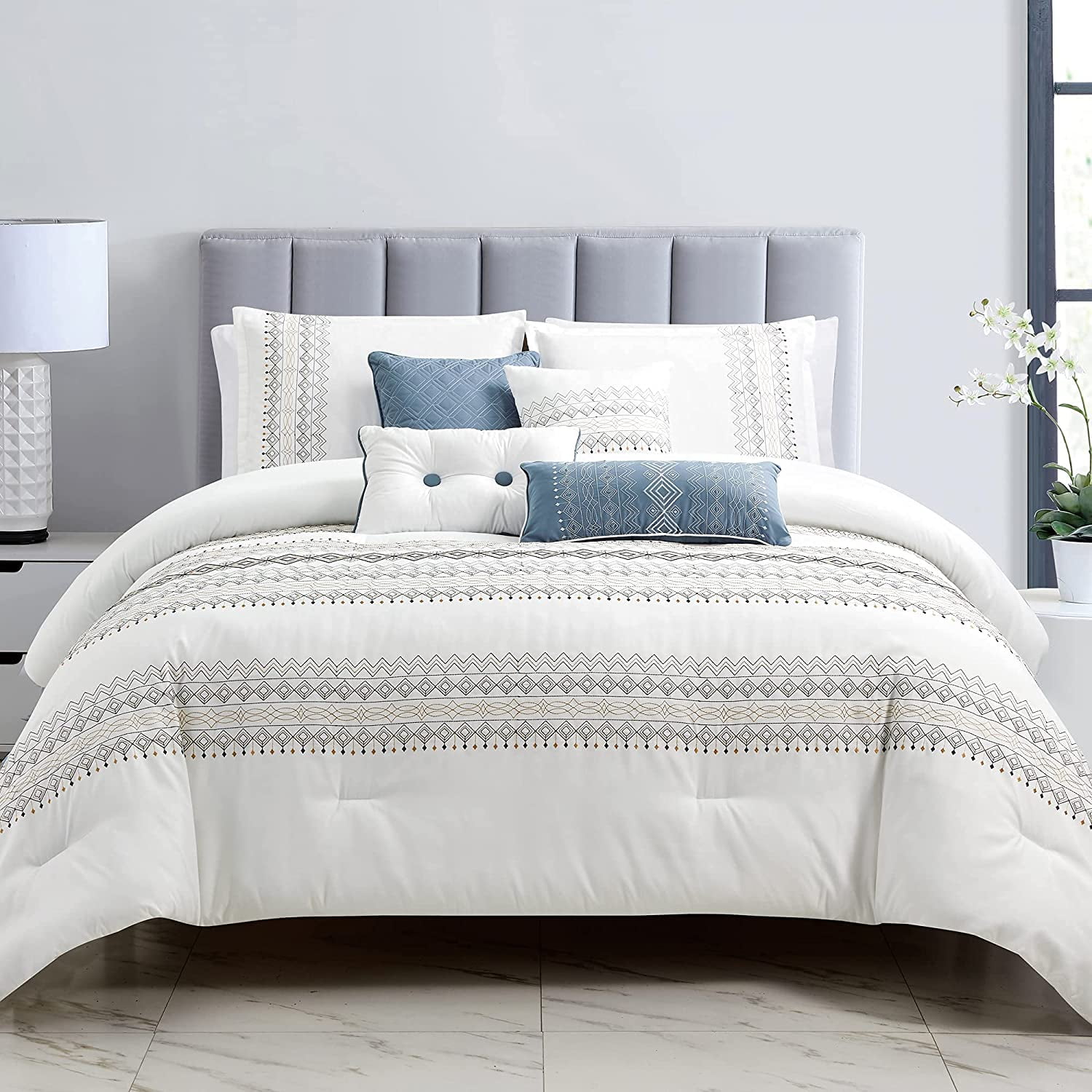 Chezmoi Collection Hart 7-Piece Southwestern Geometric Embroidery ...