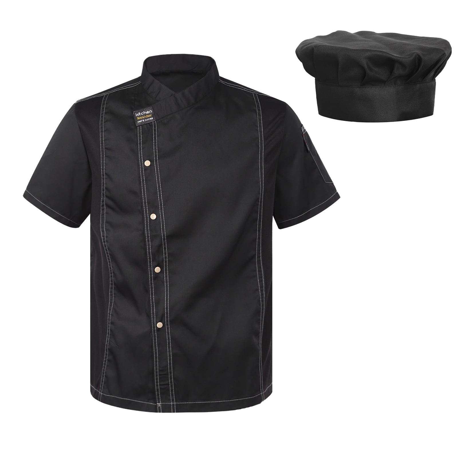 MSemis Men's Short Sleeve Button Chef Coat Jacket Kitchen Cook Shirt ...