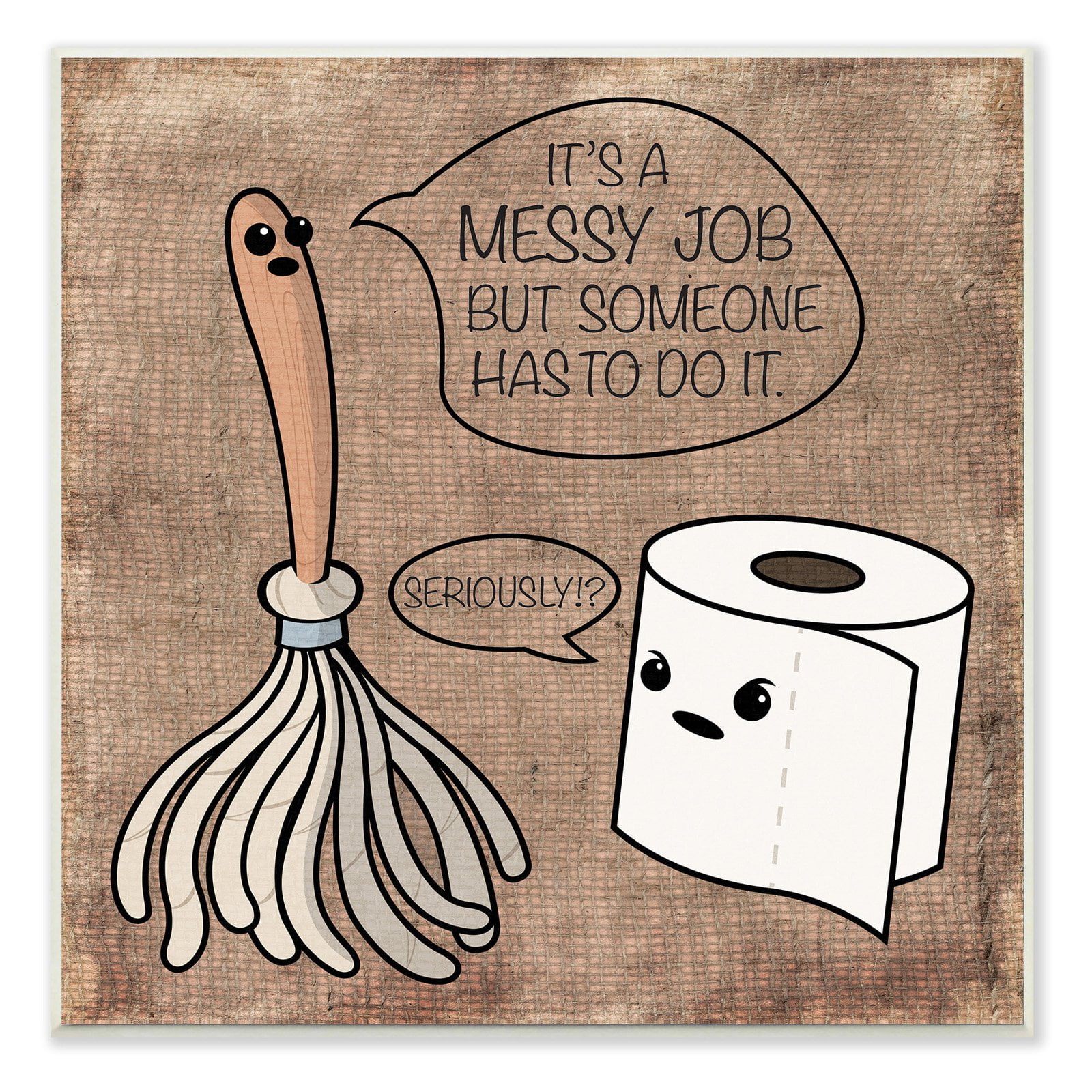 Toilet Paper and Mop Cartoon Humor Bath Wall Plaque Art - Walmart.com