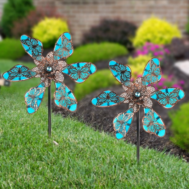 Coiry Luminous Rotating Butterfly Windmill Iron Art Rotary Wind ...