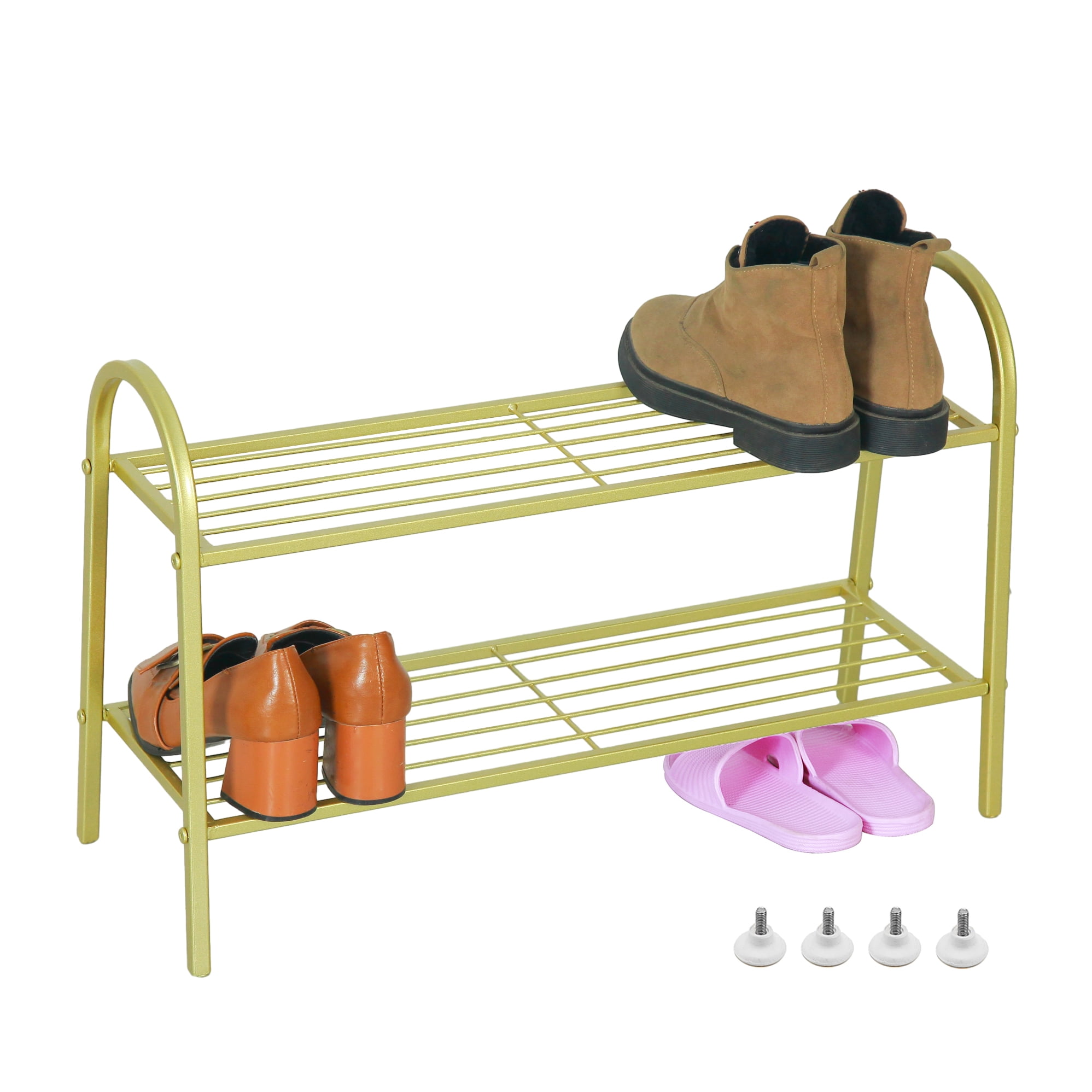 PandS Champagne Gold Shoe Rack, Shoe Organizer and Storage 24.6" Metal ...