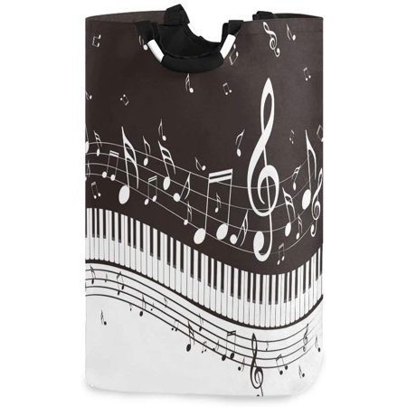 Black White Piano Keys Musical Notes Laundry Basket with Handles Large ...