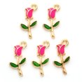 Alloy Enamel Pendants Rose Shape Light Gold Deep Pink 19x9x2.5mm Hole ...