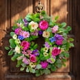 Artificial Peony Wildflower Wreath 13.8 Inch Magenta Front Door Hanging ...