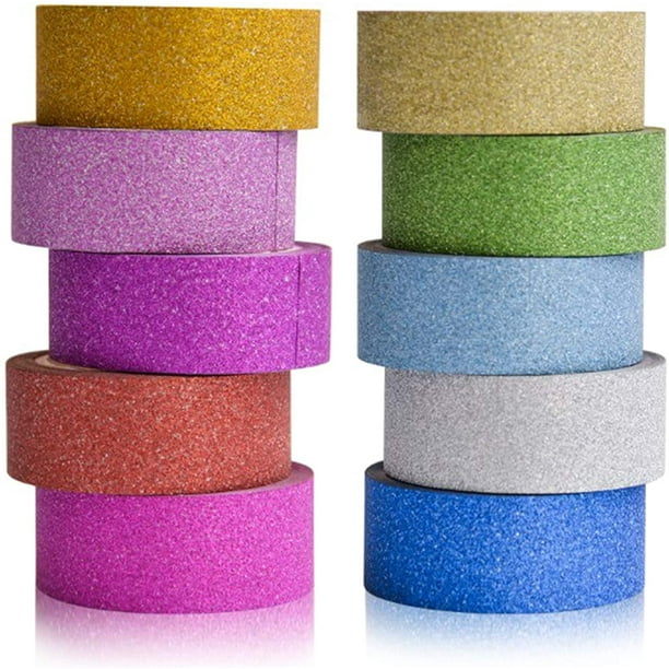 10 Rolls DIY Glitter Washi Tape Set, Colorful Sparkle Decorative Tape ...
