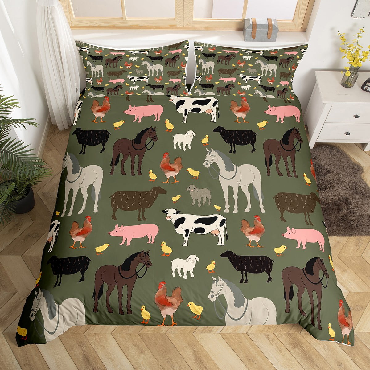 Farmhouse Animal Duvet Cover for Kids Boys Girls,Cartoon Animal Bedding ...