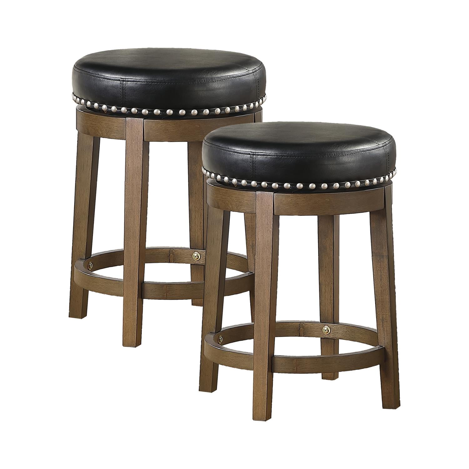 Paran 25 in. Brown Backless Wood Frame Round Swivel Bar Stool with ...