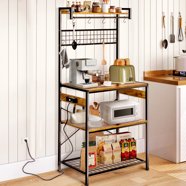 SUGIFT 67" Wooden Kitchen Bakers Rack with 4 Storage Shelves & 10 Hooks ...