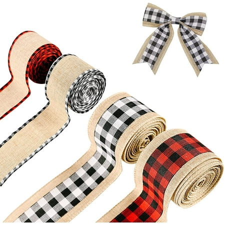 Buffalo Plaid Wired Edge Ribbons, 4 Rolls 2.5 Inch Christmas Wired Edge ...