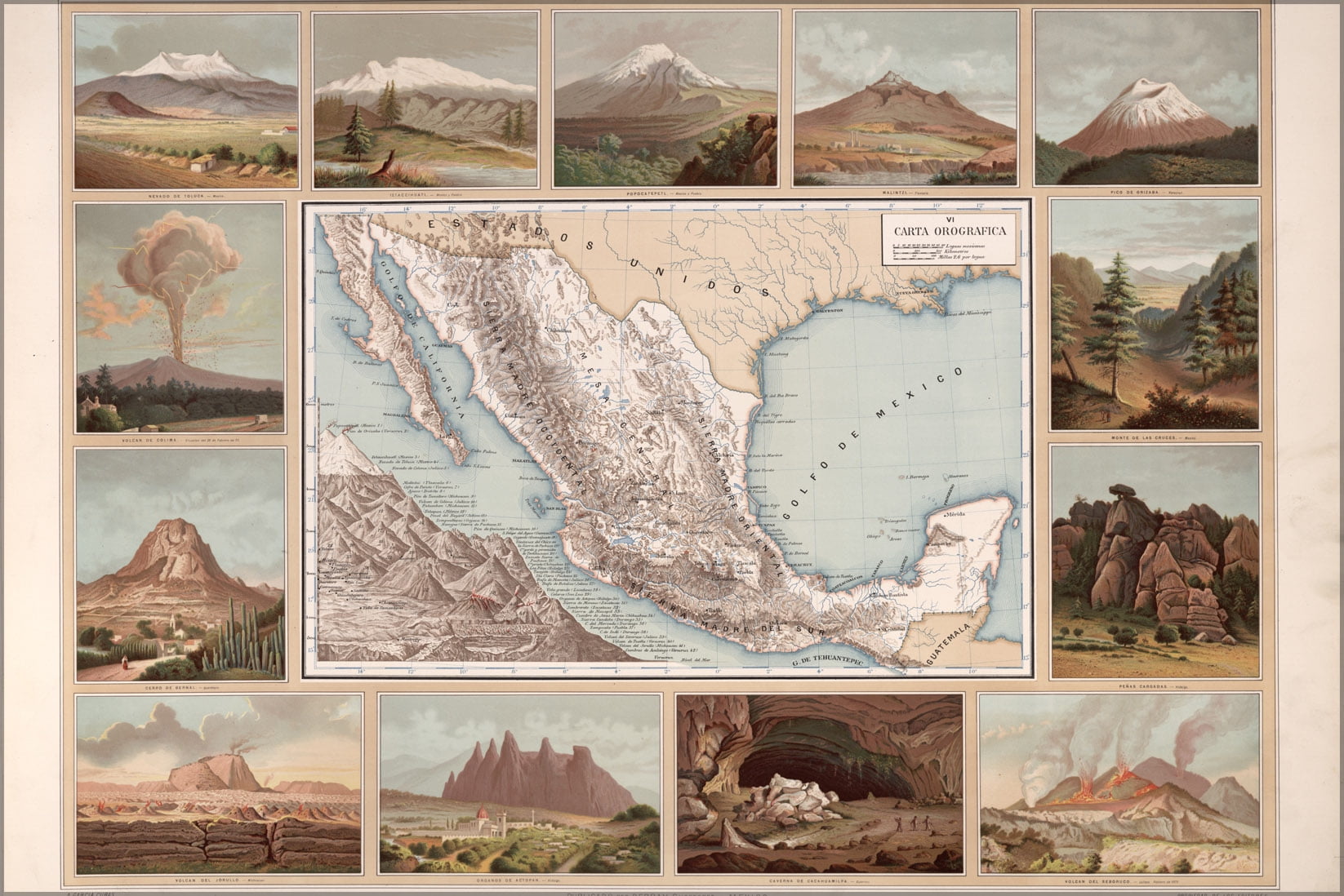 24"x36" Gallery Poster, Orographic map of mexico 1885 - Walmart.com