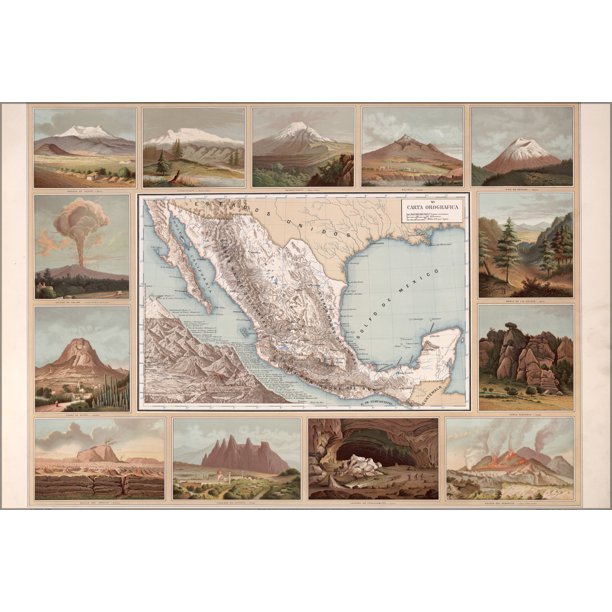 24"x36" Gallery Poster, Orographic map of mexico 1885 - Walmart.com