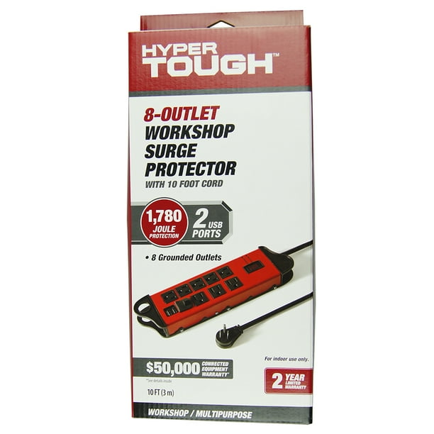 Hyper Tough 8-Outlet 10ft Metal Surge 1780-Joule Protection with 2 Usb ...