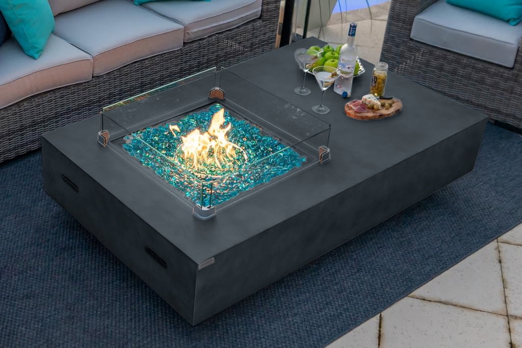 65" Rectangular Concrete Smokeless Fire Pit for Patio, Table with Glass ...