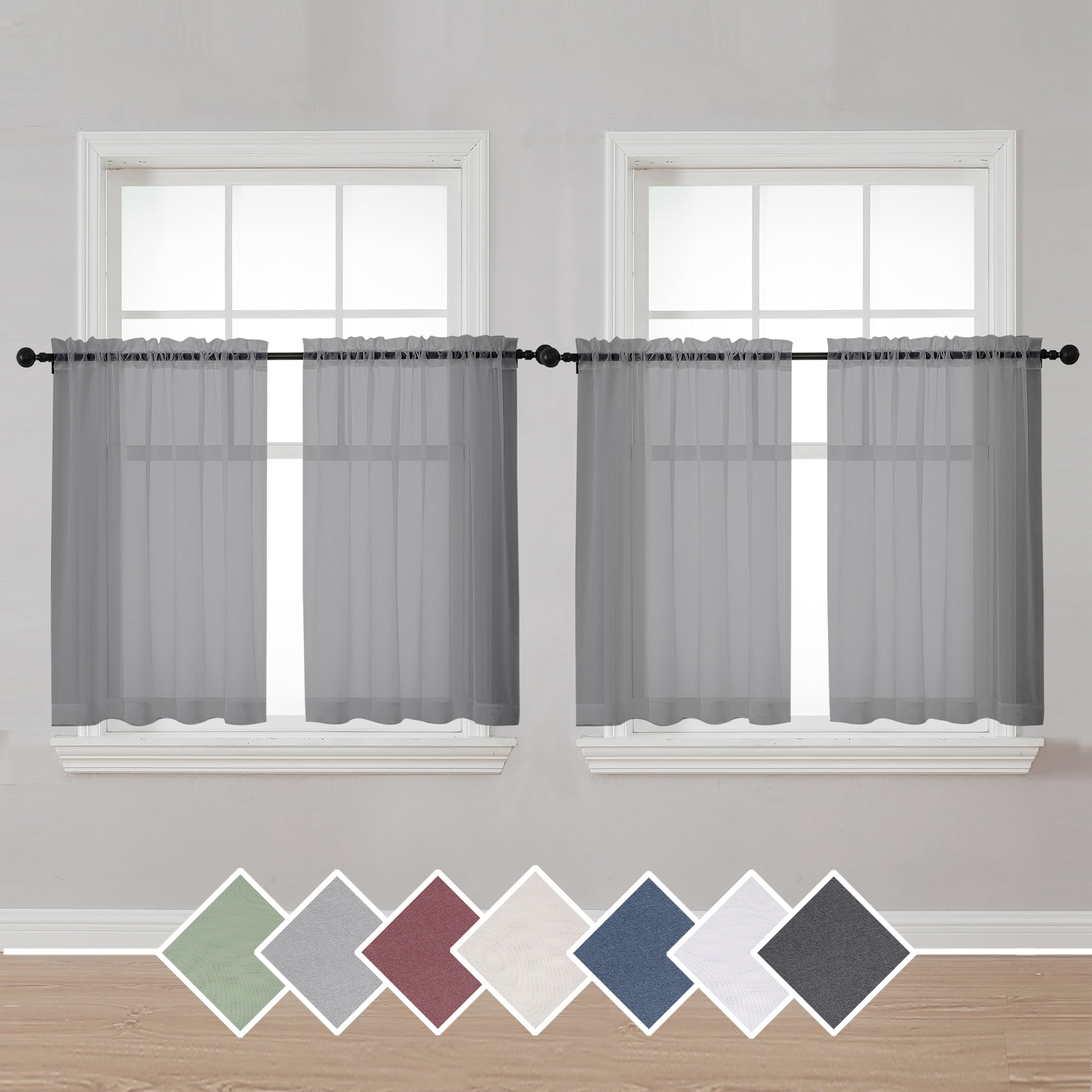 OVZME Window Sheer Curtains 36in Length, Short Voile Sheer Window ...