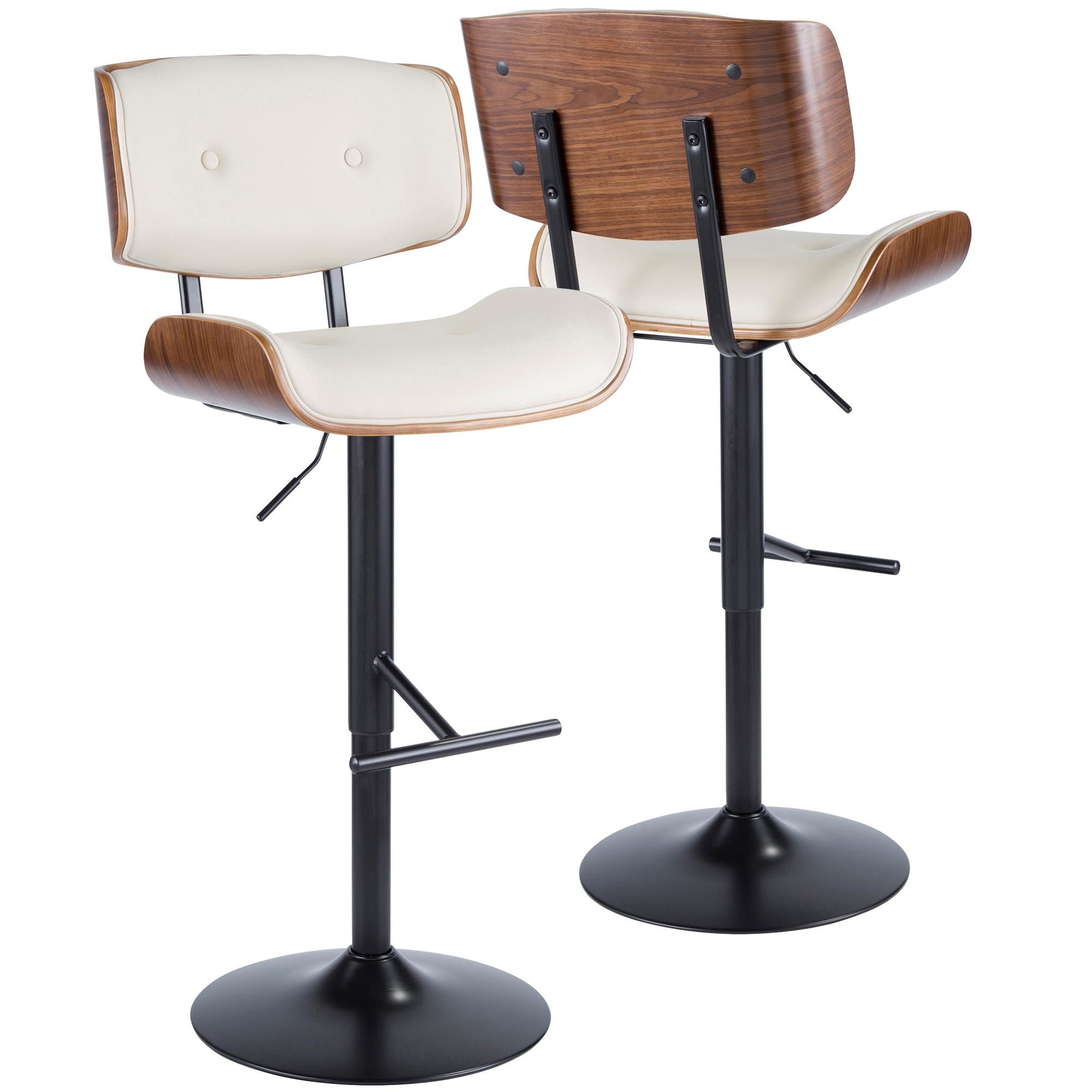 Lombardi Mid-Century Modern Adjustable Barstool in Walnut with Cream ...