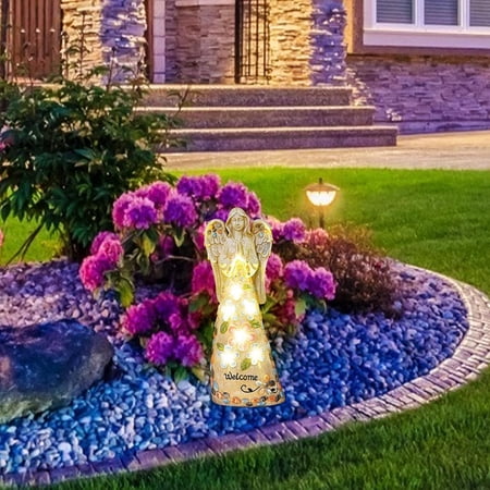 Angel Garden Statue Angel Sculpture with Solar Lights Sculpture; Garden ...