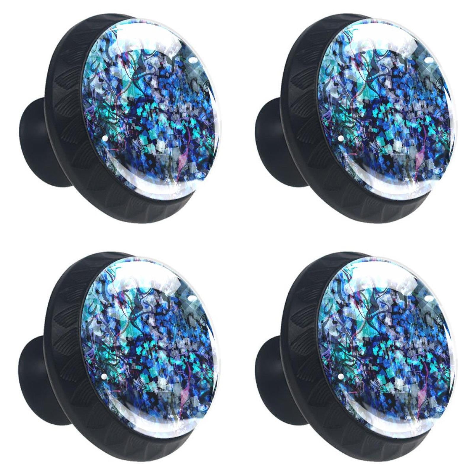 4 Pcs Abstract Blue Knobs for Kitchen Cabinet Cupboard Dresser Bookcase ...