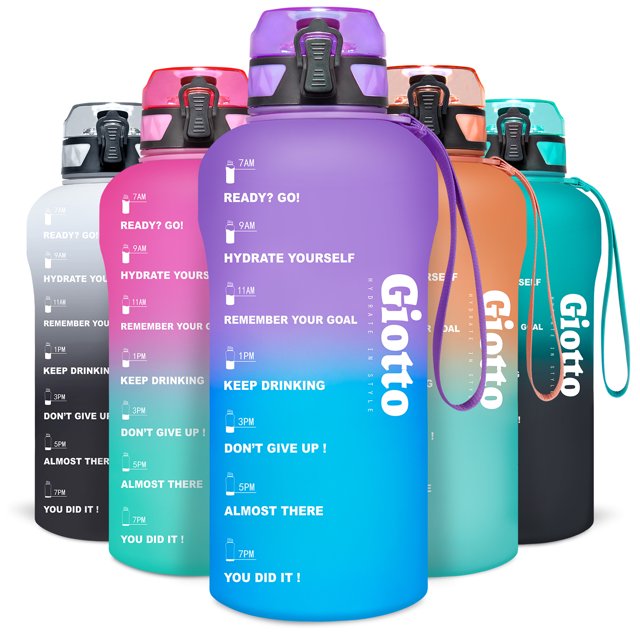 Giotto Large Half Gallon Motivational Water Bottle with Time Marker & Removable Strainer, 64 fl ...