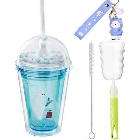 Polar Bear Travel Tumblers Cups with Straw kids Party Cup Reusable Plastic Cup Water Bottle ...