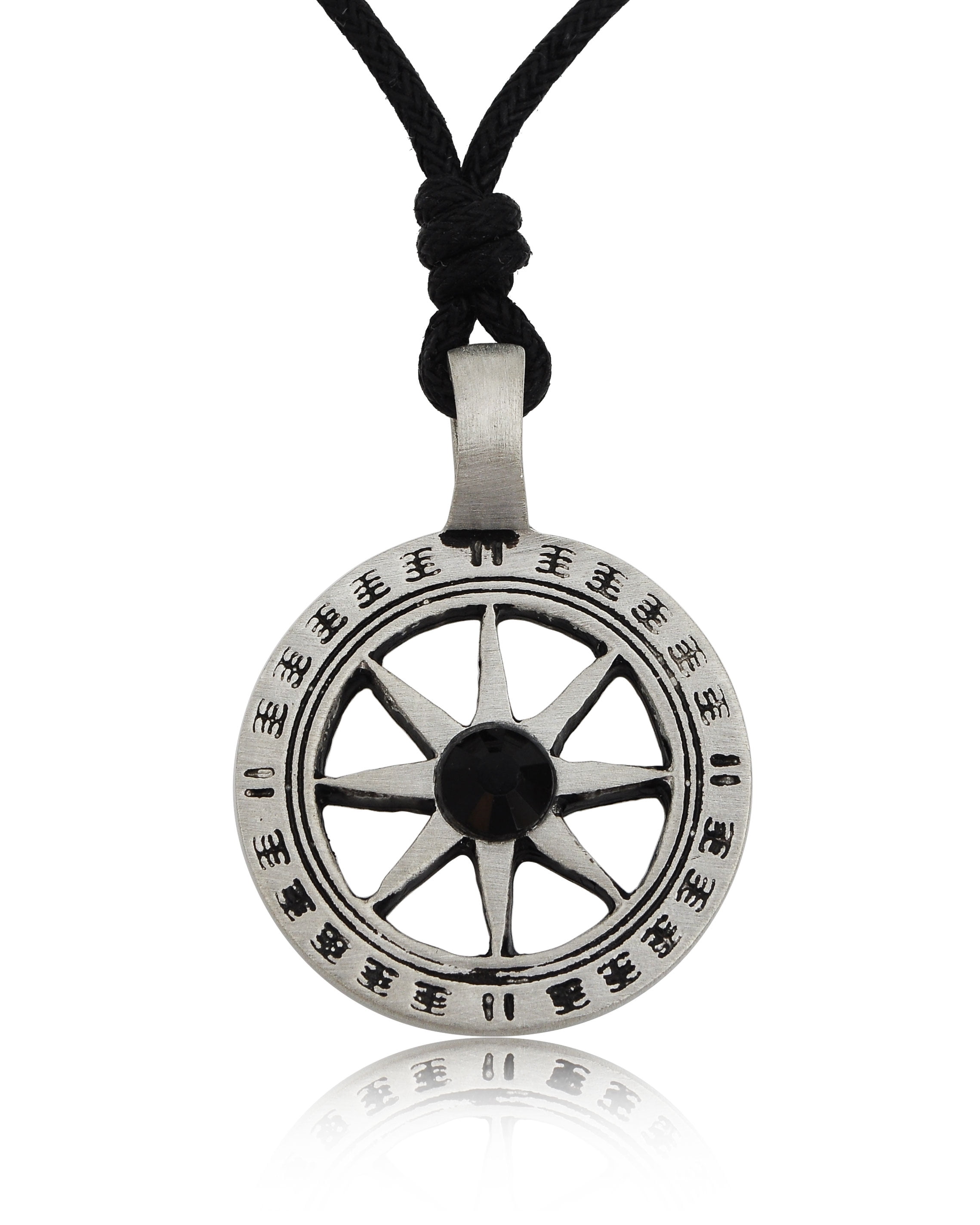 Black Crystal Mayan Sun Symbol Silver Pewter Charm Necklace Pendant ...